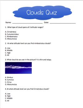 Clouds Quiz By Kanika Gaudi Teachers Pay Teachers