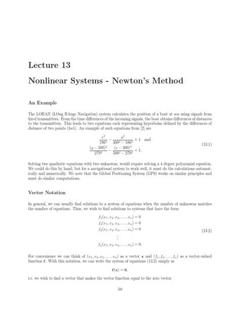 Nonlinear Systems Newton Method Pdf Equations Algorithms