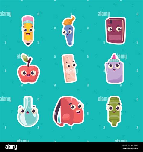 Nine School Supplies Kawaii Stock Vector Image And Art Alamy