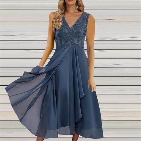 Calafebila Women Semi Formal Dress V Neck Solid High Waist Elegant Ball Boho Dress Maxi Long