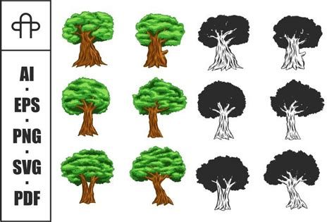 Tree Set Collection Vector Illustration Graphic By Andypp Creative Fabrica