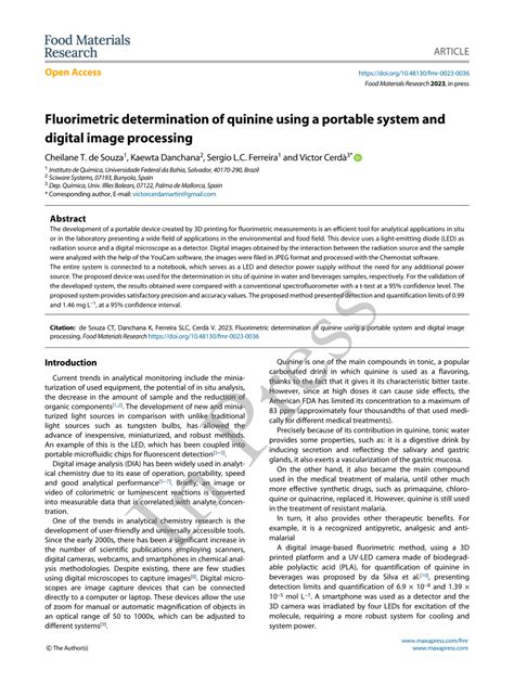Pdf Fluorimetric Determination Of Quinine Using A Portable System And Digital Image Processing