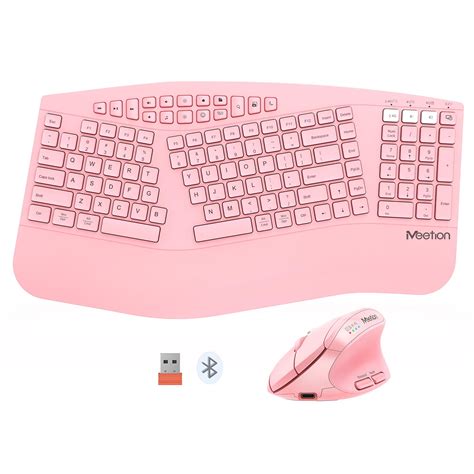 Meetion 2025 Upgrade Pink Ergonomic Keyboard And Mouse Multi Device Bluetooth 2 4g Keyboard 3