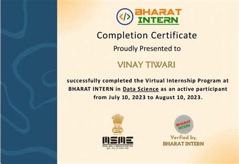 Vinay Tiwari On Linkedin Datascience Internshipcompletion Bharatintern