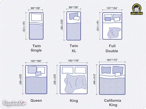 ابعاد تخت خواب دو نفره سایز استاندارد برای خرید رویال مبل
