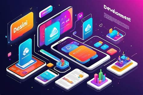 premium photo app development isometric vector infographic
