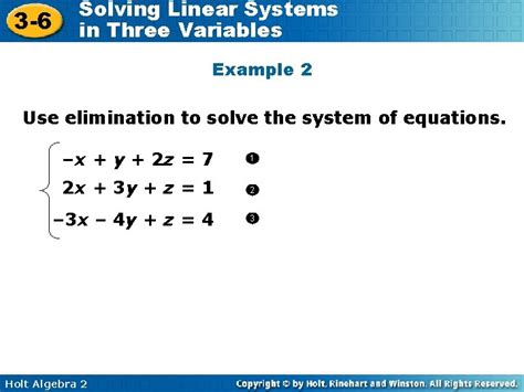 solving linear systems 3 6 in three variables