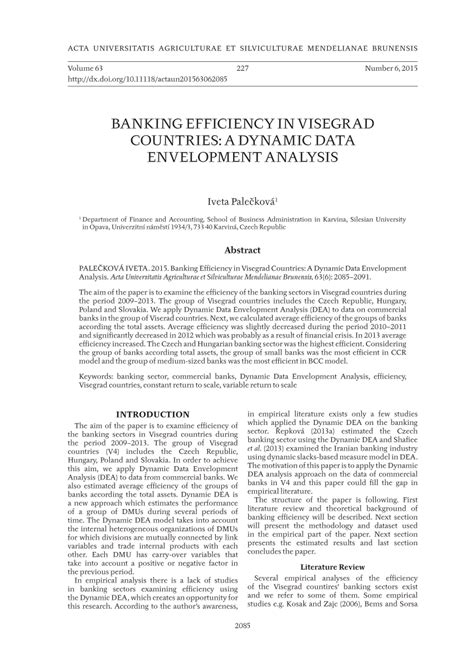 Pdf Banking Efficiency In Visegrad Countries A Dynamic Data
