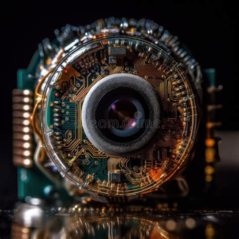 Microchip In The Pupil Of The Eye Artificial Intelligence Electronic Eye Concept Stock Image