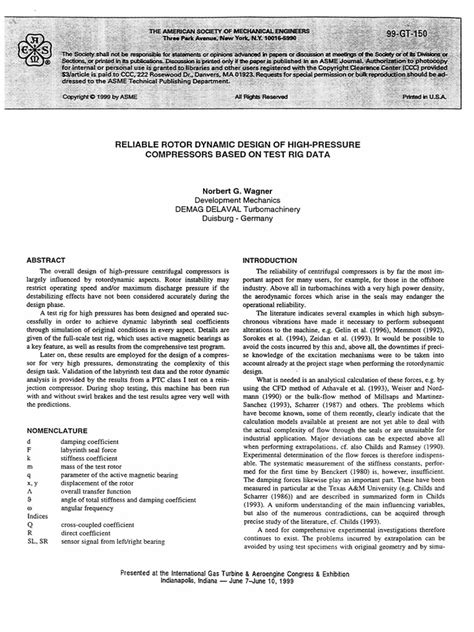 Technical Paper Reliable Rotordynamic Design Of High Pressure Compressors Test Rig Data Pdf