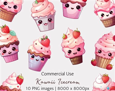 Kawaii Cute Ice Cream Png Bundle Etsy Canada