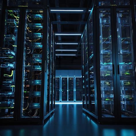 Premium Photo Data Technology Center Server Racks In Dark Room With Vfx Generative Ai