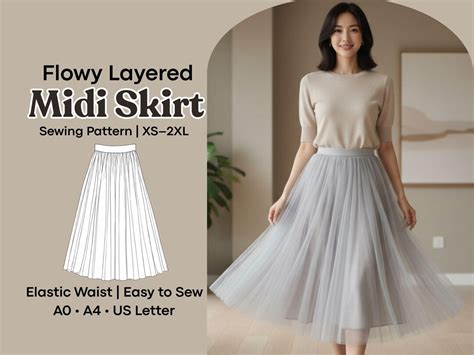 Flowy Layered Midi Skirt Sewing Pattern Tulle High Waisted Evening