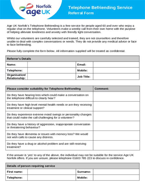 Telephone Befriending Service Referral Doc Template Pdffiller