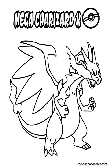 Mega Shiny Charizard X Coloring Page