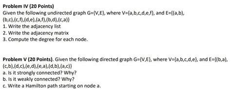 Solved Problem Iv 20 Points Given The Following Undirected