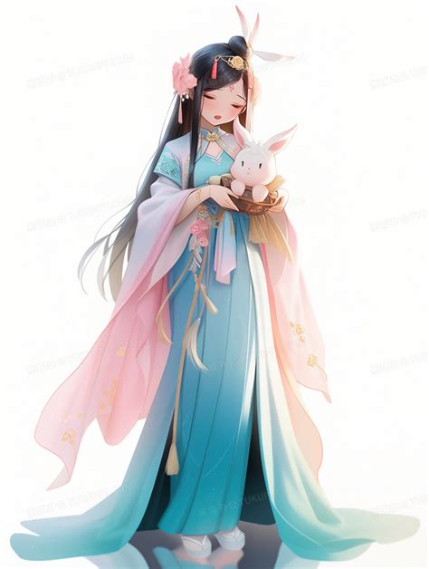 嫦娥抱着玉兔中秋节创意插画图片素材下载 格式 熊猫办公