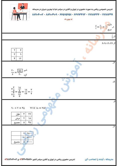 15 نمونه سوال فصل سوم ریاضی پنجم با جواب ویدیو تدریس خصوصی ریاضی
