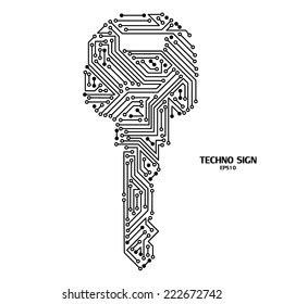 Techno Key On White Background Circuit Stock Vector Royalty Free 222672742 Shutterstock
