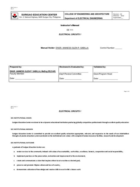 Electrical Circuits 1 Instructor Manual Pdf Electrical Network