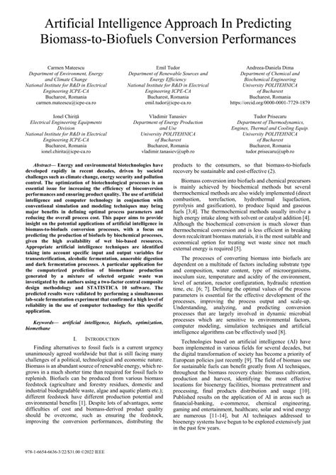 Pdf Artificial Intelligence Approach In Predicting Biomass To Biofuels Conversion Performances