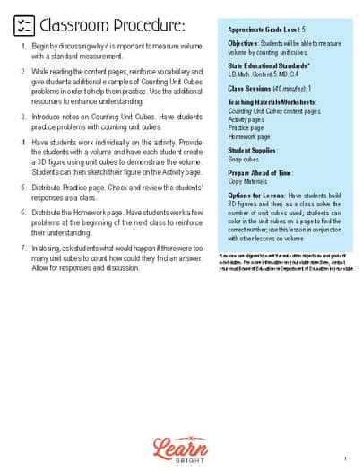 Counting Unit Cubes Lesson Plan By Learn Bright Education Tpt