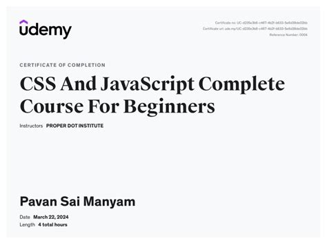 Completed Css And Javascript Course On Udemy Pavan Sai Manyam Posted On The Topic Linkedin