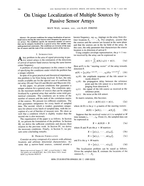 Pdf On Unique Localization Of Multiple Sources By Passive Sensor Array