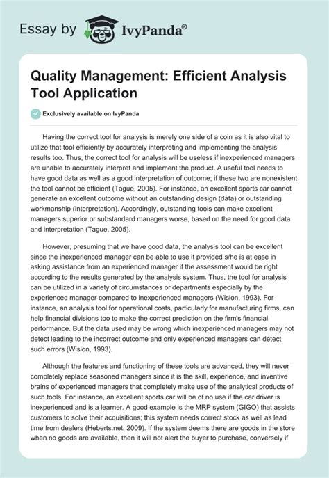 Quality Management Efficient Analysis Tool Application 616 Words