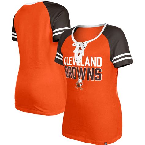 Womens New Era Orange Cleveland Browns Throwback Raglan Lace Up T Shirt