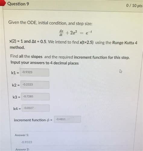 solved question 9 0 10 pts given the ode initial condition