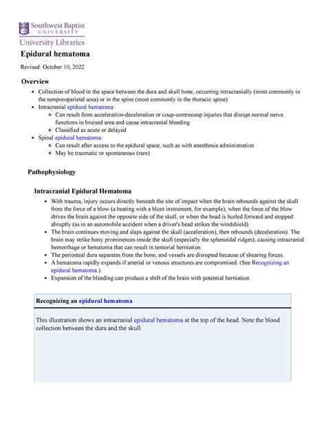 Epidural Hematoma Notes Epidural Hematoma Revised October 10 2022
