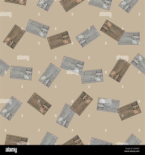 Retro Radio Engraved Seamless Pattern Vintage Media Equipment In Hand Drawn Style Sketch