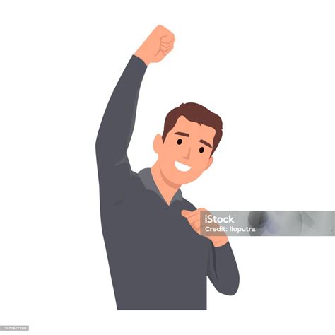 직장에서 이기는 청년 그의 얼굴에 강한 감정을 가진 사업가 주먹을 치켜들고 행복해 개념에 대한 스톡 벡터 아트 및 기타 이미지 개념 개념과 주제 경쟁 Istock