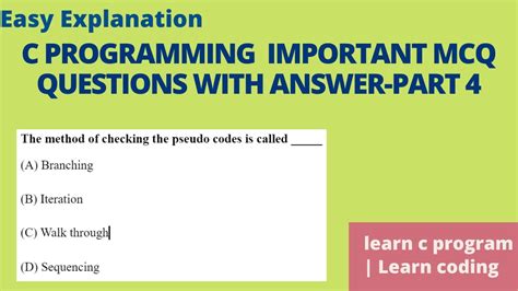 C Programming Important Mcq Questions With Answer Part 4 Youtube