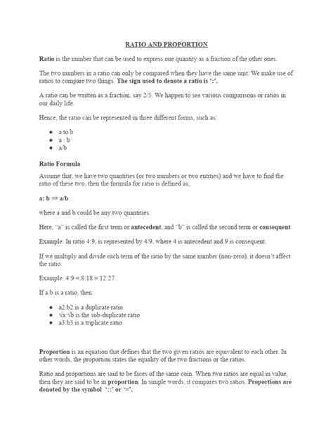 Ratio And Proportion Pdf Ratio Length