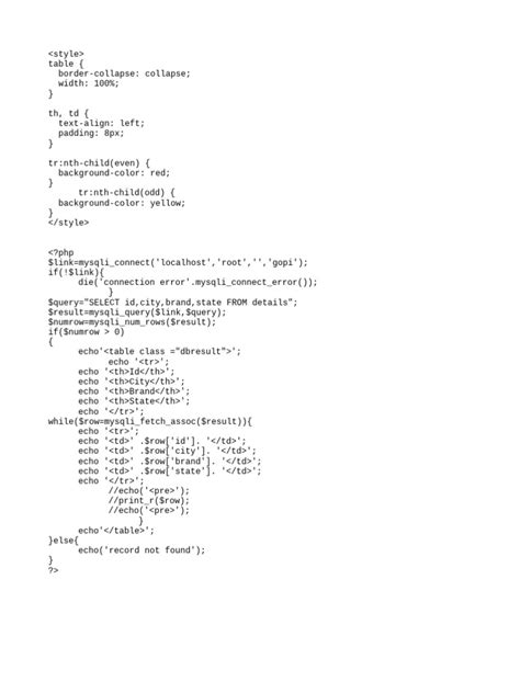 How To Retrive A Data In Table Format In Php Pdf
