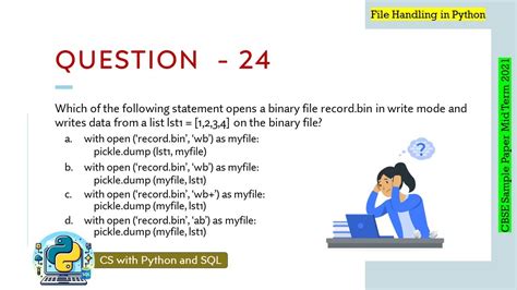 Question 24 Class 12th CBSE 2021 CS Mid Term Sample Paper Binary