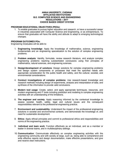 2017 Be Cse Syllabus Anna University Affiliated Colleges Pdf