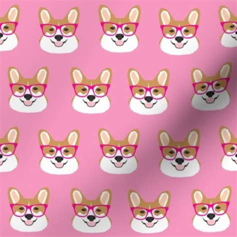 Corgi Glasses Pink Girls Girly Corgi Fabric Spoonflower Cute Corgi