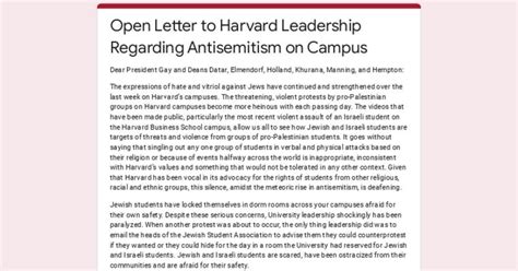 Open Letter To Harvard Leadership Regarding Antisemitism On Campus Trace Urdan