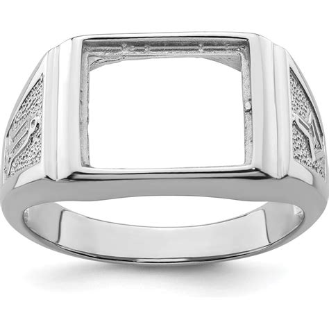 14k White Gold Mens Polished And Textured Masonic Ring Mounting For 1