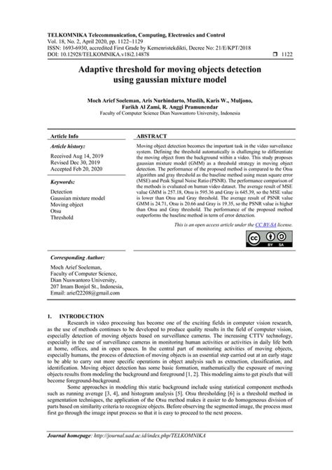 Adaptive threshold for moving objects detection using gaussian mixture model | PDF