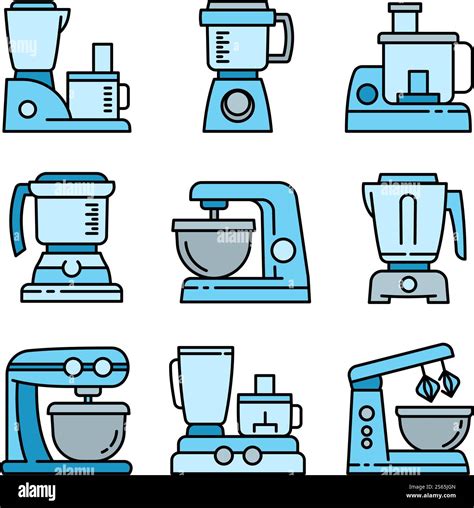 Food Processor Icons Set Outline Set Of Food Processor Vector Icons For Web Design Isolated On
