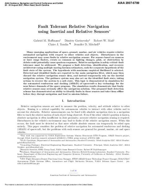Pdf Fault Tolerant Relative Navigation Using Inertial And Relative