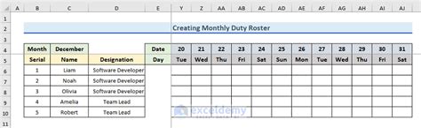 How To Create Monthly Duty Roster Format In Excel Exceldemy