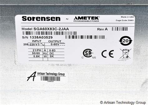 Sga60x83c 2jaa Sorensen Dc Power Supply Artisantg™