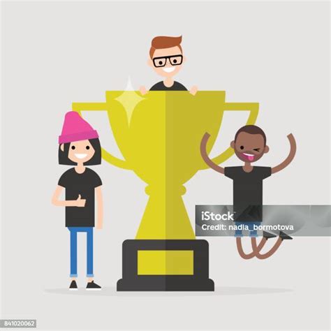 국제 팀 승리를 축 하 합니다 개념적 그림입니다 평면 편집 가능한 벡터 일러스트 레이 션 클립 아트 트로피에 대한 스톡 벡터 아트 및 기타 이미지 Istock