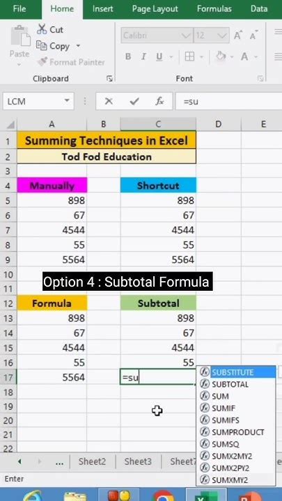 different ways of sum in microsoft excel msexcel shorts computer