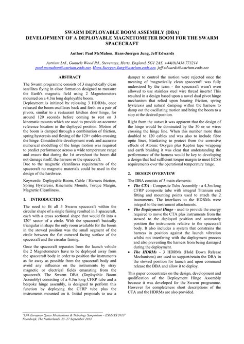 Pdf Swarm Deployable Boom Assembly Dba Development Of A Deployable Magnetometer Boom For The